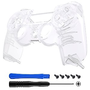 eXtremeRate Transparent Crystal Clear Replacement Faceplate Front Housing Shell Compatible with ps4 Slim Pro Controller CUH-ZCT2 JDM-040/050/055 - Controller NOT Included