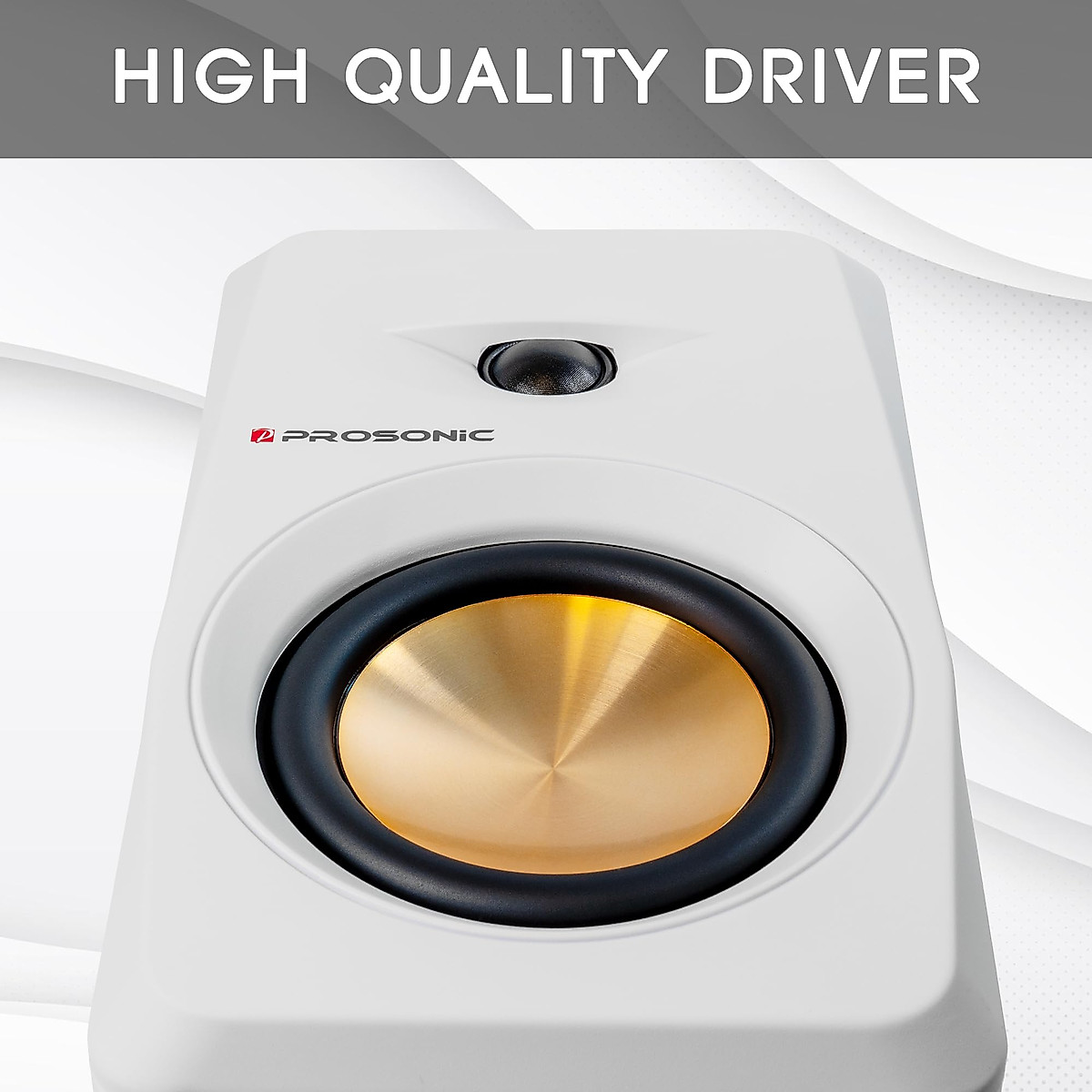 Prosonic BT30 Active Powered Bluetooth Bookshelf Speakers, Studio Monitor, Home Theater, Turntable, with Optical Input, Coaxial Input, 2X RCA Aux Line Input, 80 Watts, (White)