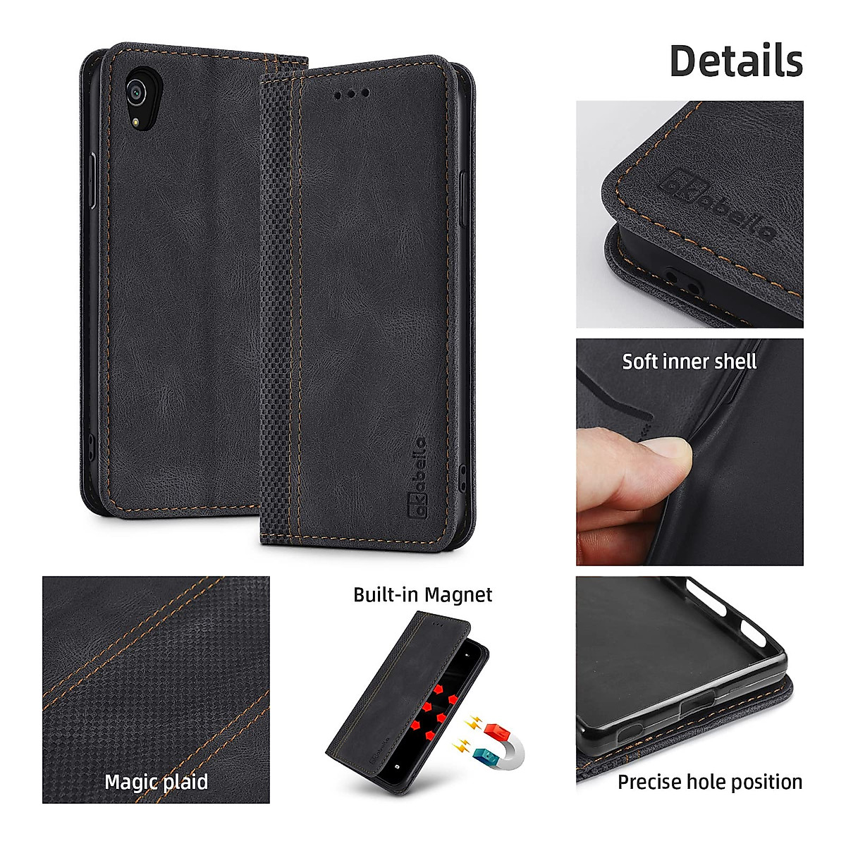 AKABEILA for Sony Xperia 1 III 5G Case Luxury PU Leather Flip Wallet Shell Card Holder Magnetic Closure Kickstand Shockproof Bumper Protective Women Men Mobile Phone Cover 6.5" Black