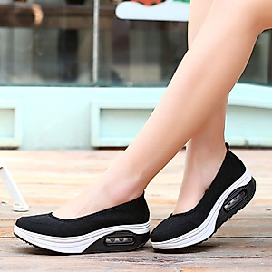 Keilinia Women's Slip on Breathe Knitted Sneakers,Lightweight Comfy Air Cushion Low Orthopedic Wedge Running Nursing Shoes (6,Black)