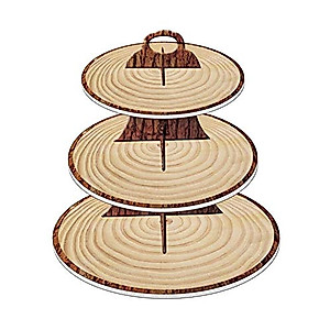 Wood-Grain 3-Tier Cardboard Cupcake Stand/Tower | Wild One, Woodland Animal Baby Shower Decorations, Camp-Fire Party Supplies, Lumberjack Theme Birthday Decor, Western Cowboy/Cowgirl Birthday Parties