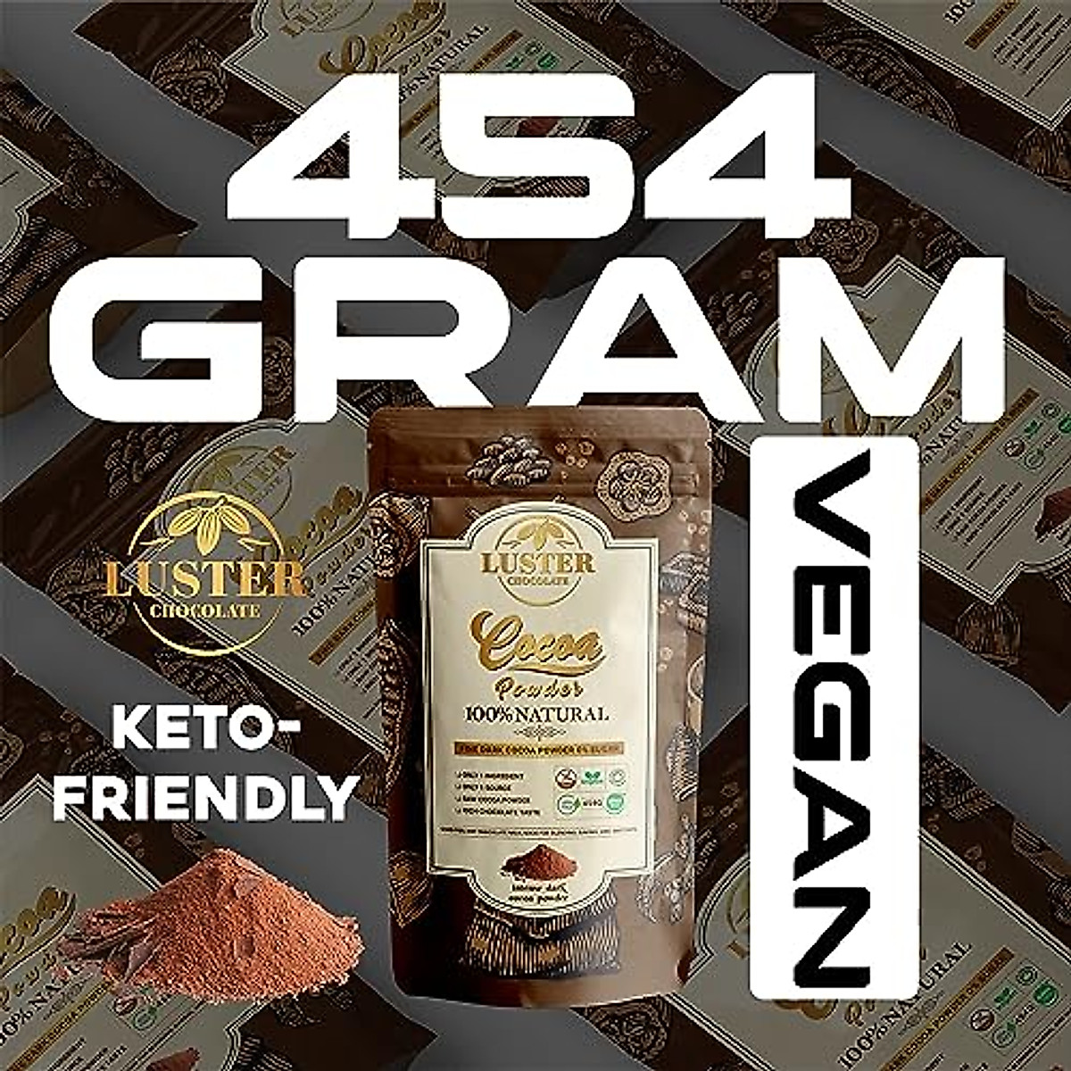 Luster Chocolate Rich Dark Cocoa Powder Unsweetened & Non GMO (16oz (454g) (1Ib))