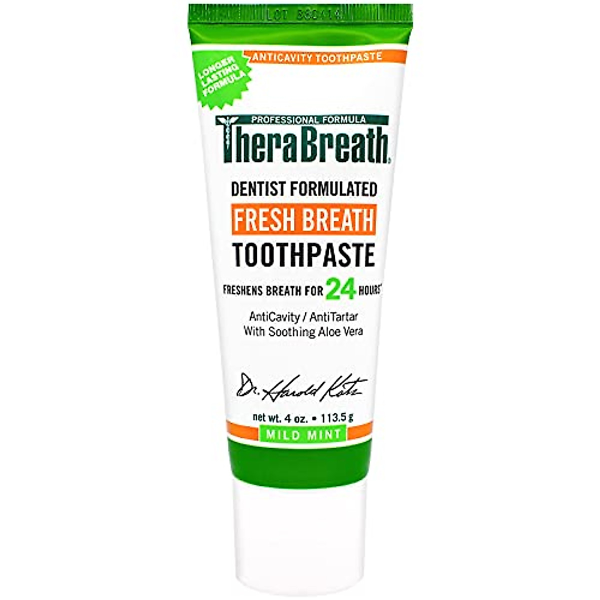 TheraBreath Fresh Breath Dentist Formulated 12-Hour Toothpaste, Mild Mint, 4 Ounce (Pack of 2), Packaging may vary