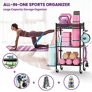 VOPEAK Yoga Mat Storage Rack, Home Gym Storage Rack Yoga Mat Holder, Workout Storage for Yoga Mat, Foam Roller, Gym Organizer Gym Equipment Storage for Home Exercise and Fitness Gear (Metal)