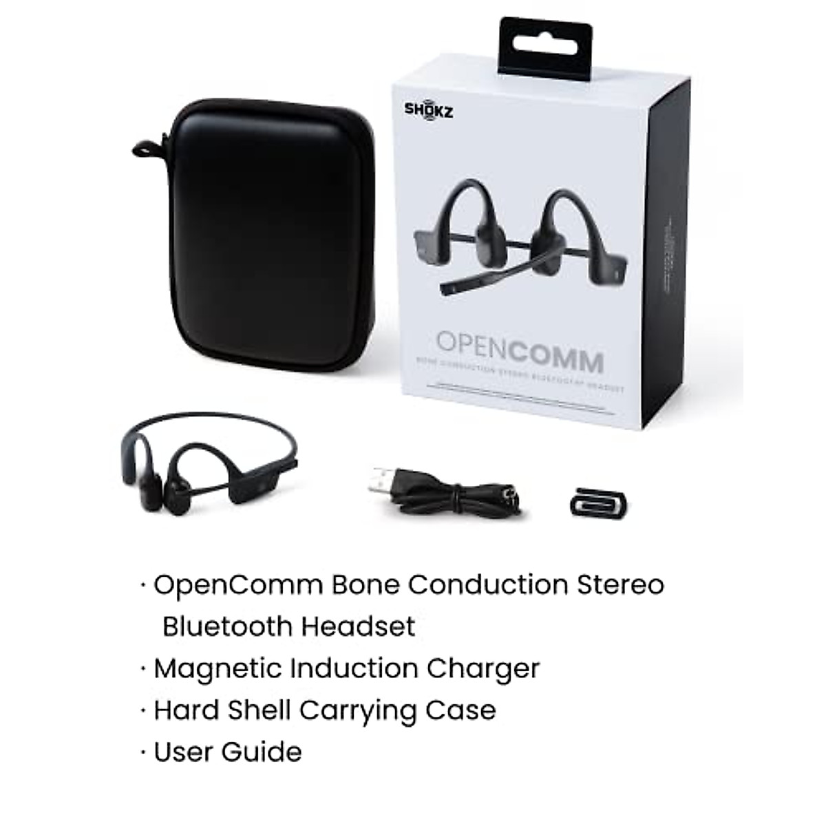 SHOKZ (AfterShokz OpenComm - Bone Conduction Open-Ear Stereo Bluetooth Headset with Noise-Canceling Boom Microphone - Wireless Headset for Mobile Use, with Bookmark