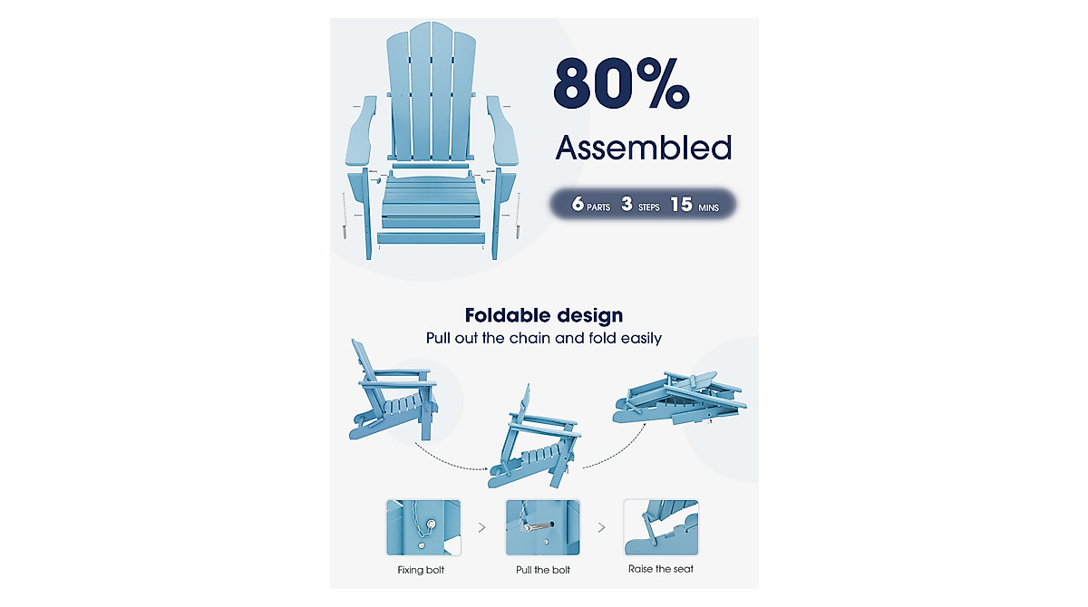 KINGYES Folding Adirondack Chair - Durable & Weather-Resistant