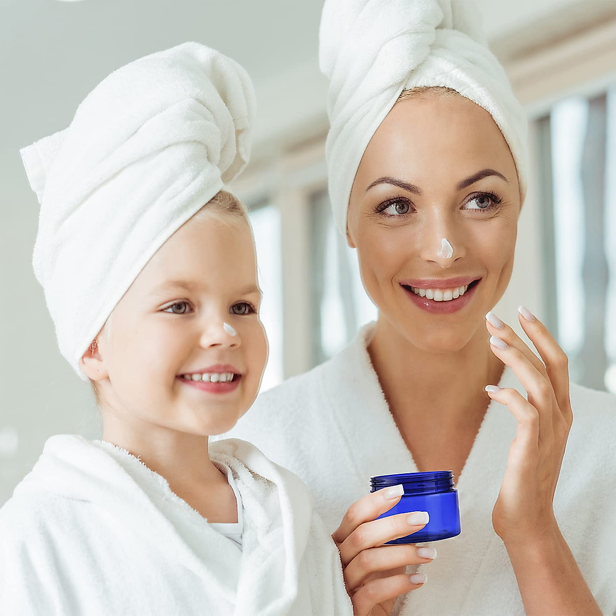 5 Ounce Blue Plastic Cosmetic Jars, Wide Mouth Refillable Containers with Lids for Creams, Lotion, Ointments, Make Up, Bath Salt and Body Butter, 12 Pcs