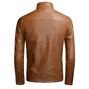 Fairylinks Men's Casual Faux Leather Jacket, Brown, Large