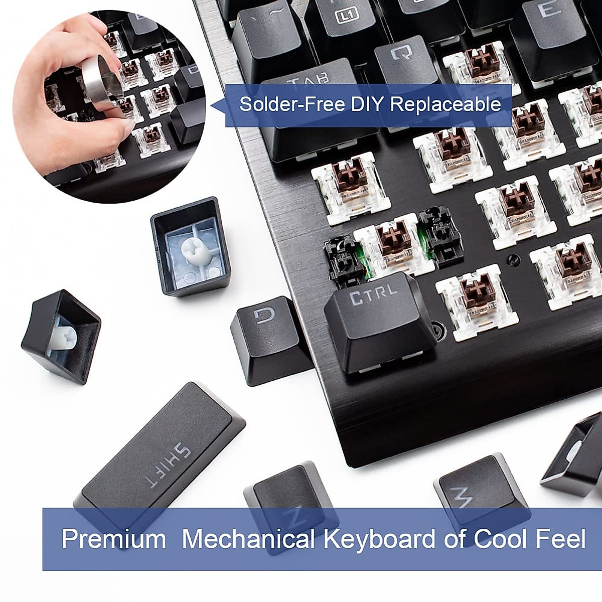 Granvela E-yooso Z-77 Mechanical Keyboard | Aluminium Panel | Tactile Clicky Blue Switches | Rainbow LED Backlit | N-Key Rollover | 87-Key Tenkeyless | Hot Swappable -Black