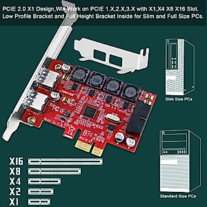 LTERIVER PCIE to 1X 19Pin USB 3.0 Header and 2X USB-A Ports, PCIE USB 3.0 5Gbps Expansion Card for Windows 11, 10, 8.1, 7, XP (32/64), Built Smart Power Control Technology (PCE-IN2EX2)