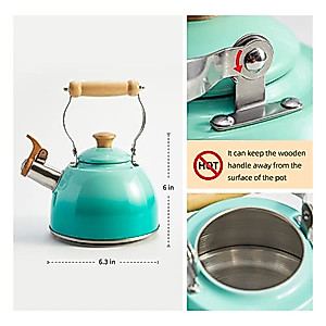 ROCKURWOK Whistling Tea Kettles, 1.6 QT/50 OZ, Small Tea Kettle, Universal Base for Induction, Gas, Electric, Halogen, Radiant, Wooden Handle for Cool Touch,Gradient Green