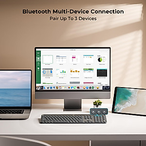 iClever Solar Bluetooth Keyboard, Wireless Keyboard with Solar & Indoor Light Charging, Full Size, 3-Device Connectivity, Silent Scissor Round Keys, Numeric Keypad for Office/Home/Mac/Windows