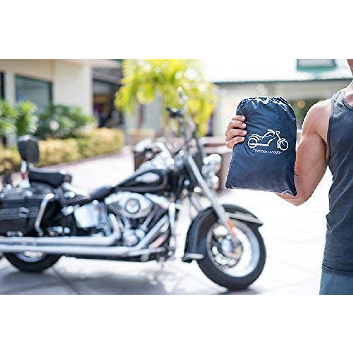 XYZCTEM All Season Black Waterproof Sun Motorcycle Cover,Fits up to 108" Motors (XX Large & Lockholes)