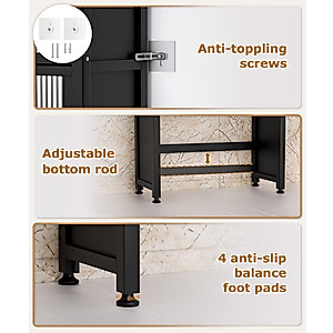 Cozivolife Over The Toilet Storage Cabinet with Drawer and Flip Door,Bamboo Bathroom Organizer Shelf with Anti-Tip Design and Waterproof Feet Pad,Freestanding Rack Above Toilet Space Saver (Black)