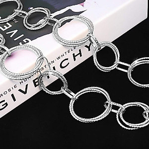 YooAi O-Ring Chain Belts Waist Belt Links for Women Metal Link Chain Gift Silver 135cm