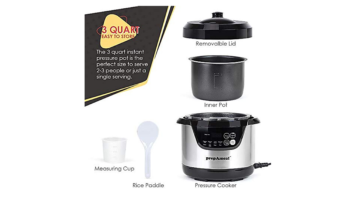 prepAmeal 3 Quart 8-in-1 Pressure Cooker - Fast, Versatile