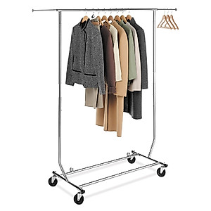 Whitmor Adjustable Rolling Garment Rack Collapsible Chrome