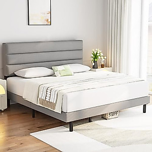 IYEE NATURE Bed Frame Full Size with Headboard,Sturdy Platform Bed with Wooden Slats Support,No Box Spring,Mattress Foundation,Easy Assembly,Grey