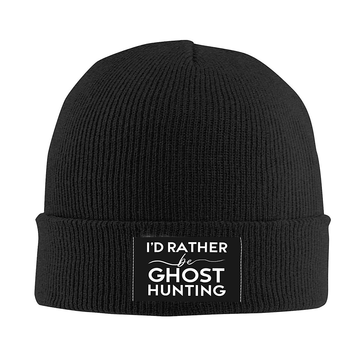 YvoneDBrownn I'd Rather Be Ghost Hunting Knit Beanie Hats for Women Men - Warm Cozy Winter Hats,Cuffed Skull Cap Black