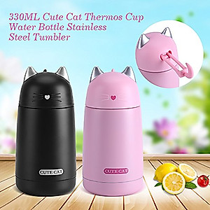 Fdit 330ML Cute Cat Bottle Vacuum Insulated Stainless Steel Thermal Coffee Travel Mug Reusable Thermal Cup Kids Water Bottle Keeps Drinks Hot or Cold for Hours(2#)