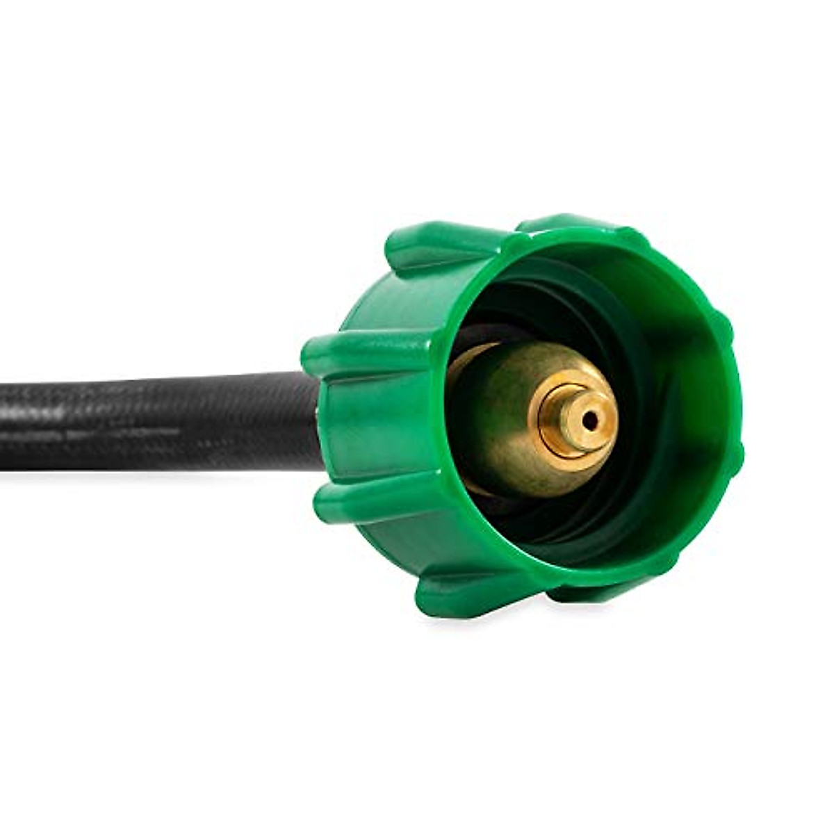 Camco Pigtail Propane Hose Connector | Designed to Connect to an RV or Trailer Propane Regulator | Safety Features Include Thermal Protection and Excess Flow Protection | 12-inch (59053), Black and green