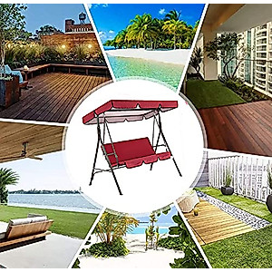 Universal Replacement Canopy Garden Swing Seat with String Light, Swing Seat 2 or 3 Seater Great Waterproof Swing Seat Canopy for Sun Shade Outdoor Seat Hammock,Red-195 * 125 * 15cm