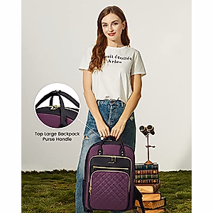 LOVEVOOK Laptop Backpack Purse for Women, 17" Laptop Bag with USB Port, Water Resistant Lightweight Daypacks for College Travel Work Business, Nurse Teacher Computer Bags, Purple Black