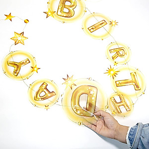 Gold Star Happy Birthday Banner for Twinkle Little Star Party Decorations Star Moon Planet Universe Celestial Hanging Garland for Birthday Party Supplies