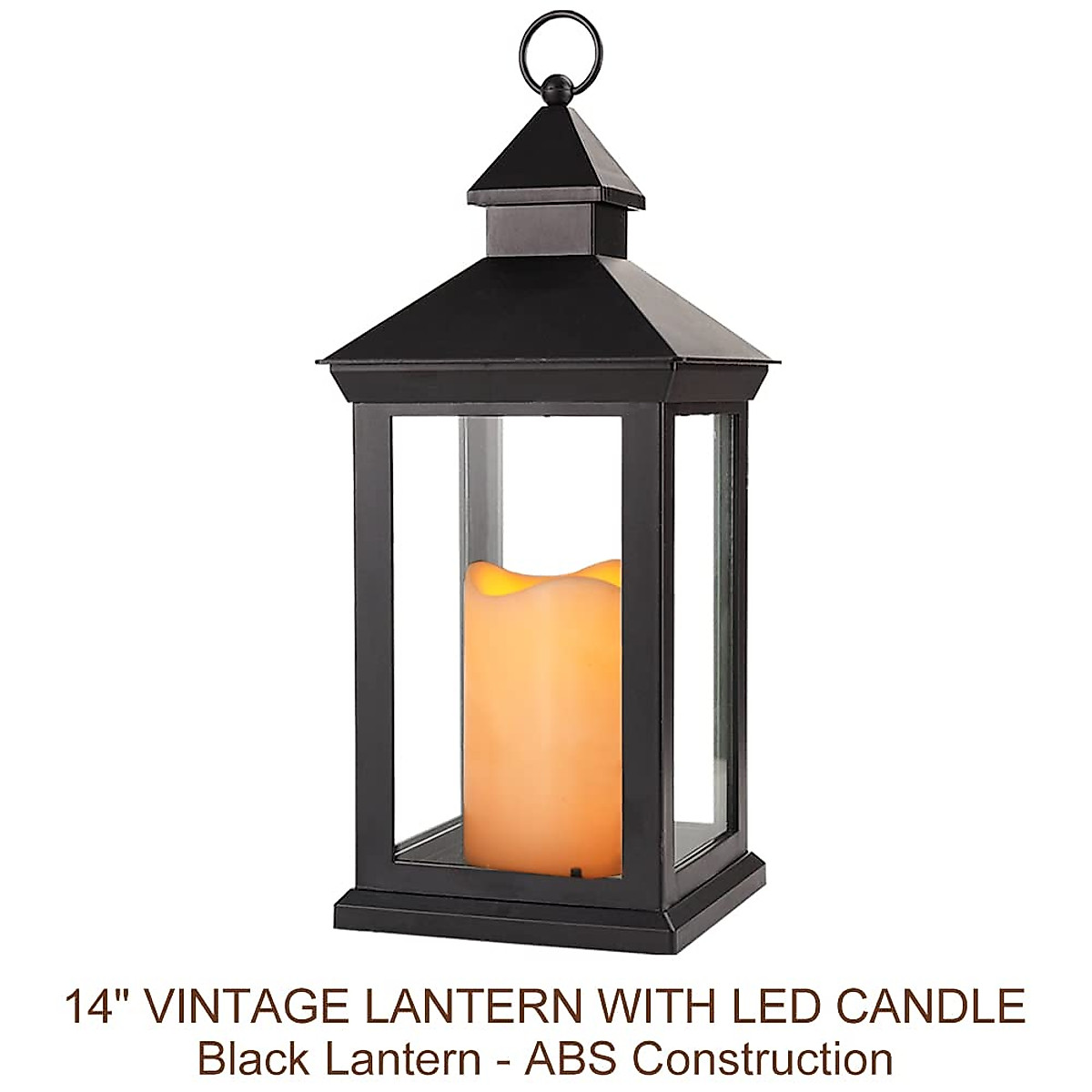 Bright Zeal 2-PACK 14" Black Waterproof Outdoor Lanterns with Flameless Candles and timer - Outdoor Lanterns Battery Powered LED Decorative Waterproof - Black Candle Lanterns Decorative Indoor