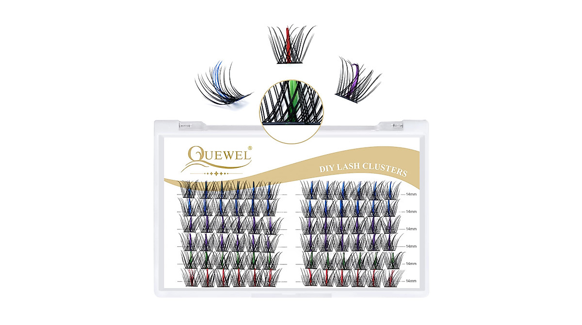 QUEWEL Cluster Lashes 72 Pcs Wide Stem Colored Eyelash Clusters& Lash ...