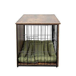 Ablissa Wooden Dog Crate with Waterproof Cushion, Modern Dog Crate Furniture Table, Indoor Dog Kennel with Double-Doors, Strong & Sturdy Dog House, Dog Cage for Small, Medium & Large Dogs