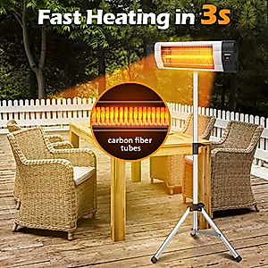Outdoor Heaters for Patio, Infrared Electric Heater with Tripod & Remote &24H Timer, Height/Power/angle Adjustable with Tip-over Over-heat Protection, 1500W Wall-mounted Heater for Garage Backyard