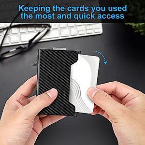 Minimalist Wallet for Men - with Money Clip, Slim Wallet Card Case Holder, Aluminum Pop Up Wallets with Gift Box, Metal Mens Wallet, RFID Blocking, Top-Grade Carbon Fiber Leather | 8 Card Capacity
