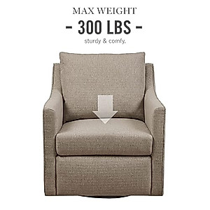 Martha Stewart Modern Swivel Chairs For Living Room, 360 Degree Metal Base Stand, Upholstered Pipped Swivel Accent Chair, Removable Pillow And Cushion Bedroom Armchair, Pre Assembled - Taupe Christian