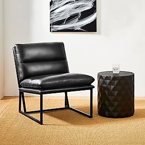 Glitzhome Mid Century PU Leather Reading Sofa Chair, Black