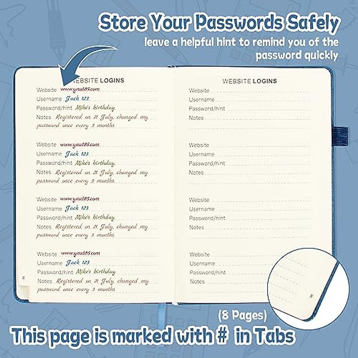 DAOFARY Address Book with Alphabetical Tabs - Small Address Keeper Book (5.3 * 7.6 in) with Inner Pocket, Hardcover Address Notebook for Store Your Important Informations (Blue Haze)