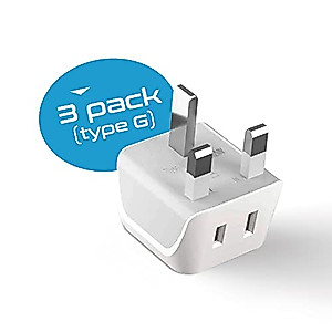 Ceptics UK Travel Plug Adapter, 2 in 1 Type G Adapter, US to UK Adapter, Ireland, Dubai Travel Adapter with Dual USA Inputs, CE, RoHS - HK Outlet Adapter, 3 Pack