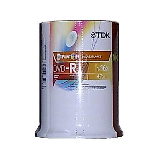 TDK Single Sided 16X DVD-R Printable Discs (100 Disc Spindle)