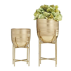 Deco 79 080028 Modern Metal Decorative Indoor Outdoor Planter, Flower Pot for Living Room, Kitchen, Office, Patio Entryway, 6", 5"W, Gold