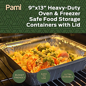 PAMI Aluminum Food Containers With Lids Half Size, Deep [Pack of 25] - 9”x13” Oven & Freezer Safe Tin Food Trays- Aluminum Baking Pans With Lids For Grill, Roast, BBQ- To Go Foil Takeout Containers