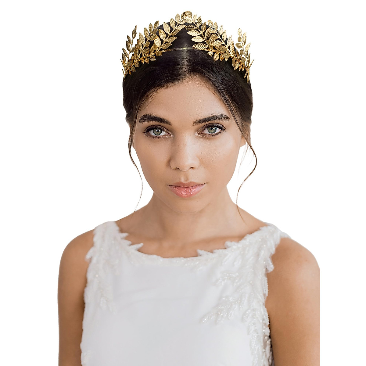 SWEETV Goddess Crown Bridal Headband Leaf Tiara Wedding Headpiece Gold Costume Accessories Greek Bridesmaid Prom Festival Hair Accessories Queen Crown Wedding Hair Piece for Women and Girls