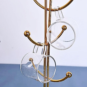 6-Mug Holder, Kitchen Mug ， Coffee Mugs & Teacup Storage Rack, Coffee Counter Bar Accessory & Kitchen Countertop Organizer, Gold