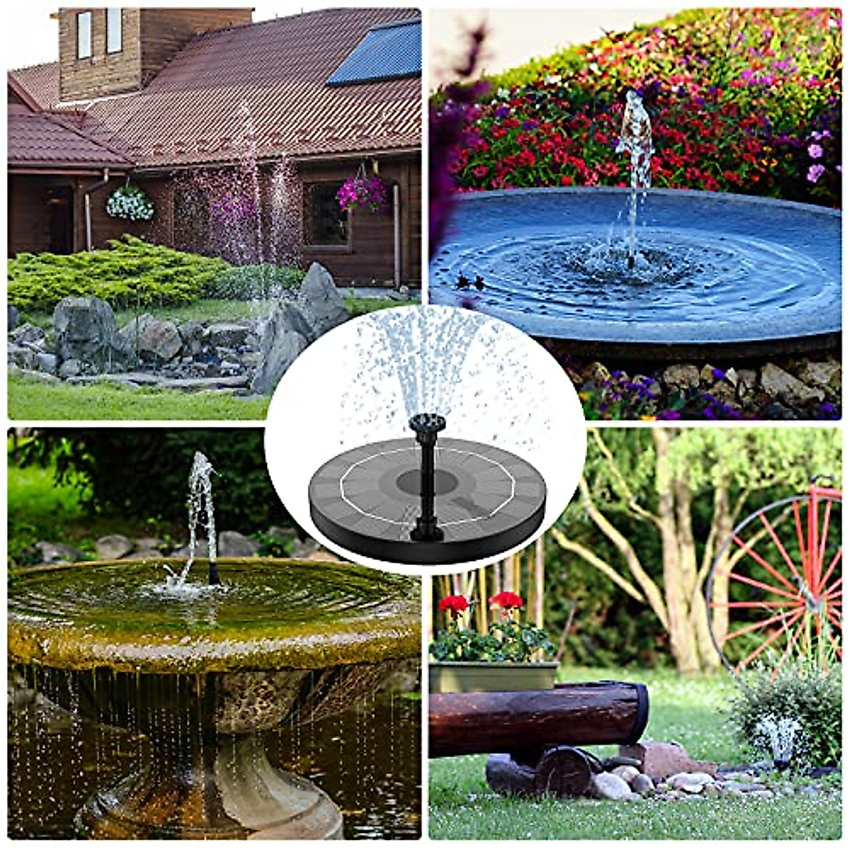 AISITIN 2.5W Solar Bird Bath Fountain Pump, Solar Fountain Pump for Bird Bath with 6 Nozzles, 6.7" Solar Powered Water Fountain Pump for Garden, Ponds, Pool, Fish Tank, Outdoor and Aquarium, 2 Pack