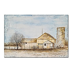 YHSKY ARTS Rustic Canvas Wall Art with Textured Old Barn and Tree Paintings Contemporary Aesthetic Farmhouse Pictures Modern Vintage Artwork for Living Room Bedroom Bathroom Decor