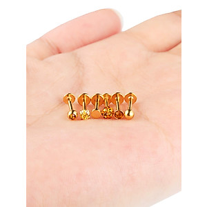 Sumind Nose Studs 16G tragus piercing jewelry Tragus Earrings Lip Rings Diamond Crystal Stainless Steel Labret Bars Body Piercing Jewelry, 6 Designs(Gold)