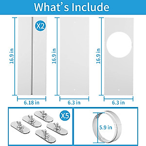 Portable Air Conditioner Window Kit with Coupler, Vertical/Horizontal Sliding Window AC Vent Kit, Adjustable Length from 17" to 60" AC Window Seal Plates Kit for 5.9"/15 cm Exhaust Hose
