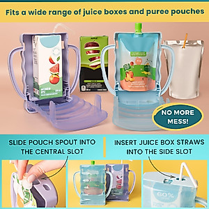 Dinneractive Sip Wiz - Baby Pouch Holder No Squeeze Pouch Food Pouches & Juice Box Holder - Anti-Squeeze Yogurt Pouch Reusable Toddler Essentials 2 Pack