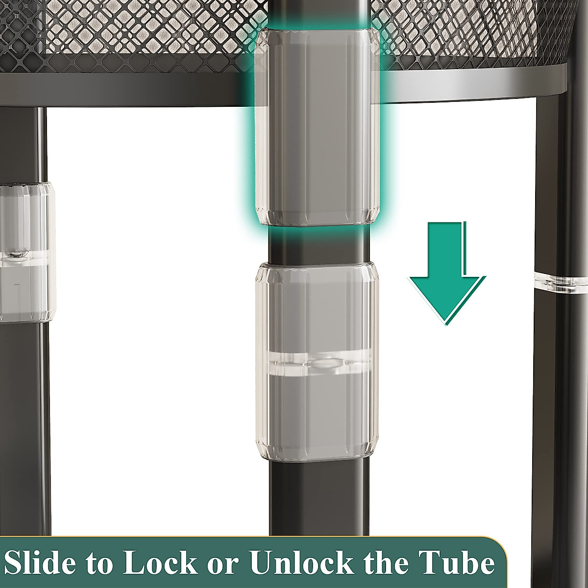 Collapsible Rolling Cart, 4-Tier Metal Storage Utility Cart for Kitchen Home Office Outdoor, Black