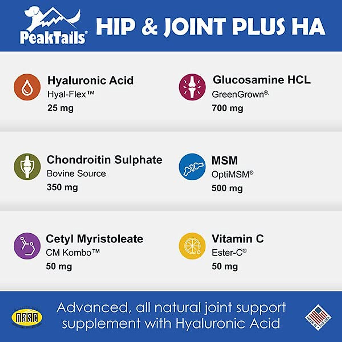 PeakTails Arthrix Plus HA, 90 Count Tablets, Provides Maximum Hip & Joint Support for Dogs, Formulated with Clinically Studied Ingredients, MSM, Glucosamine, Chondroitin, Hyaluronic Acid