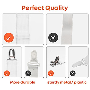 5 STARS UNITED Bed Sheet Straps Set | Easy to Use Adjustable Elastic Fasteners with Metal Clips | Sheet Holders for Corners | Fitted Sheet Clips to Hold Sheets in Place | (4 Pcs White)